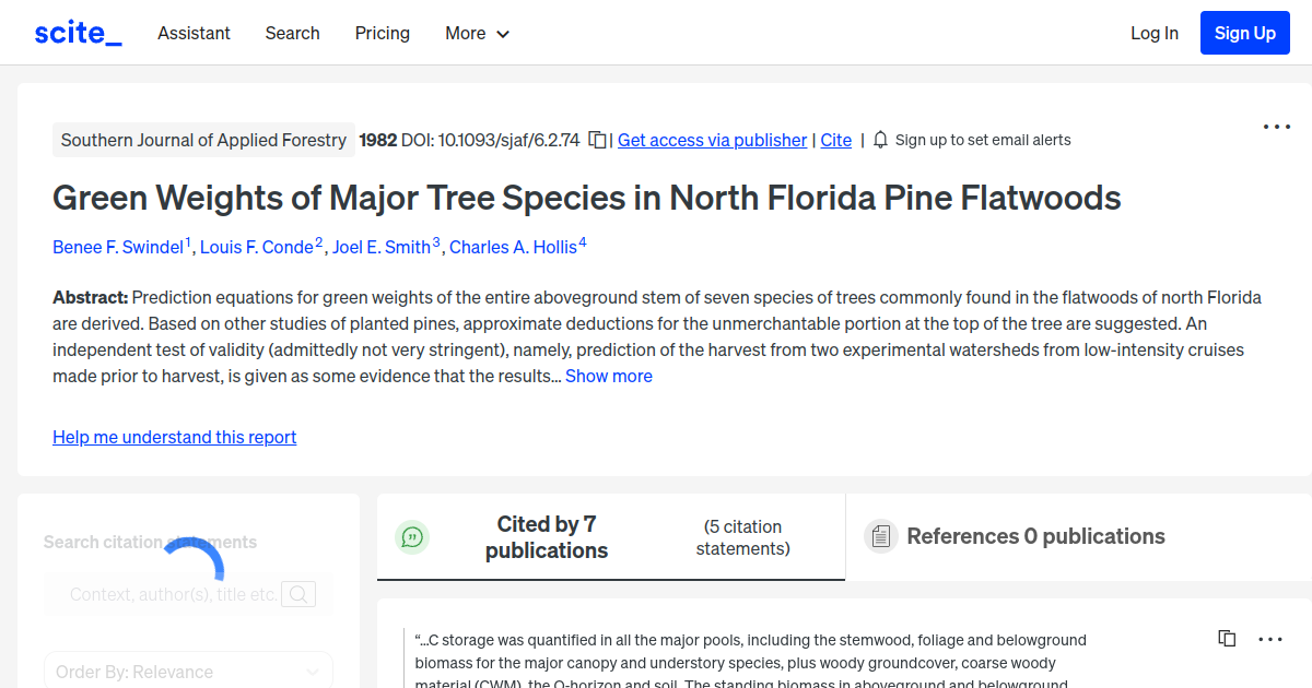 Green Weights of Major Tree Species in North Florida Pine Flatwoods ...