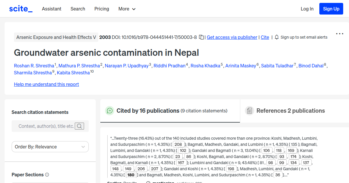 Groundwater arsenic contamination in Nepal - [scite report]