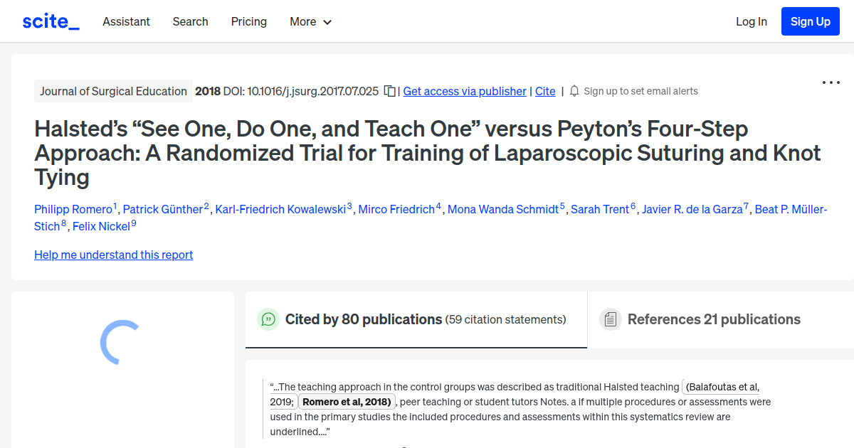 Halsted’s “See One, Do One, and Teach One” versus Peyton’s Four-Step ...