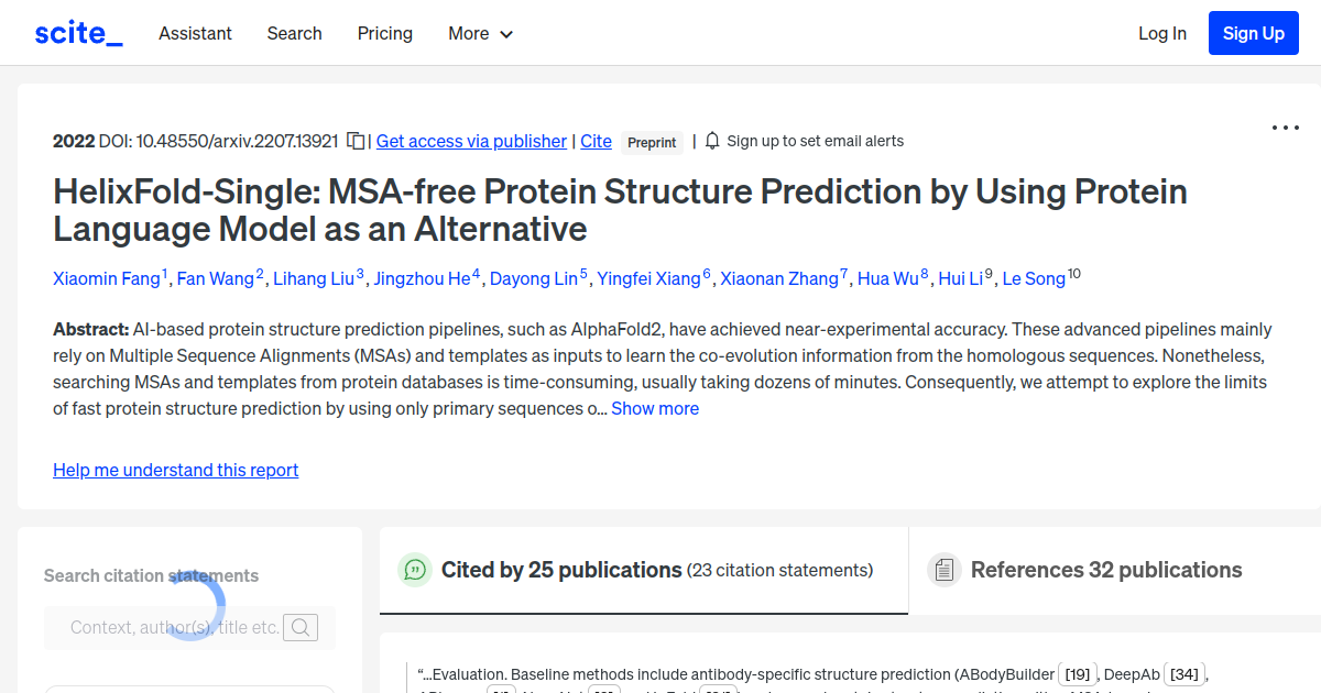 HelixFold-Single: MSA-free Protein Structure Prediction by Using ...