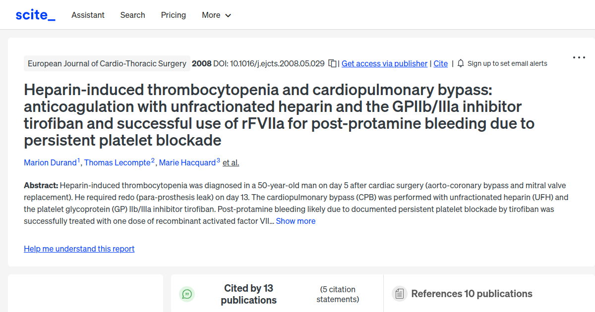 Heparin-induced thrombocytopenia and cardiopulmonary bypass ...