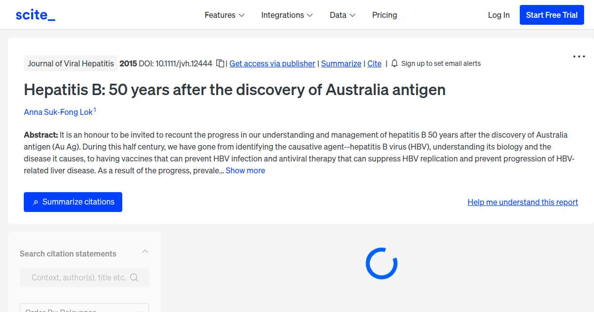 Hepatitis B: 50 years after the discovery of Australia antigen - [scite ...