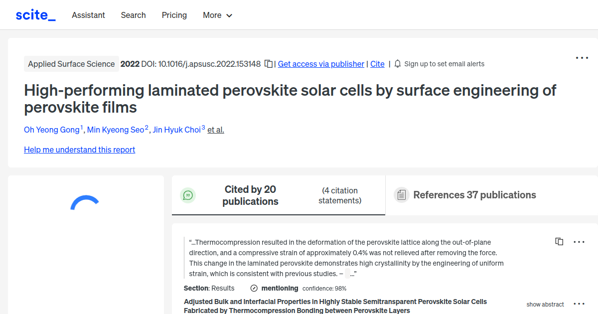 High-performing laminated perovskite solar cells by surface engineering ...