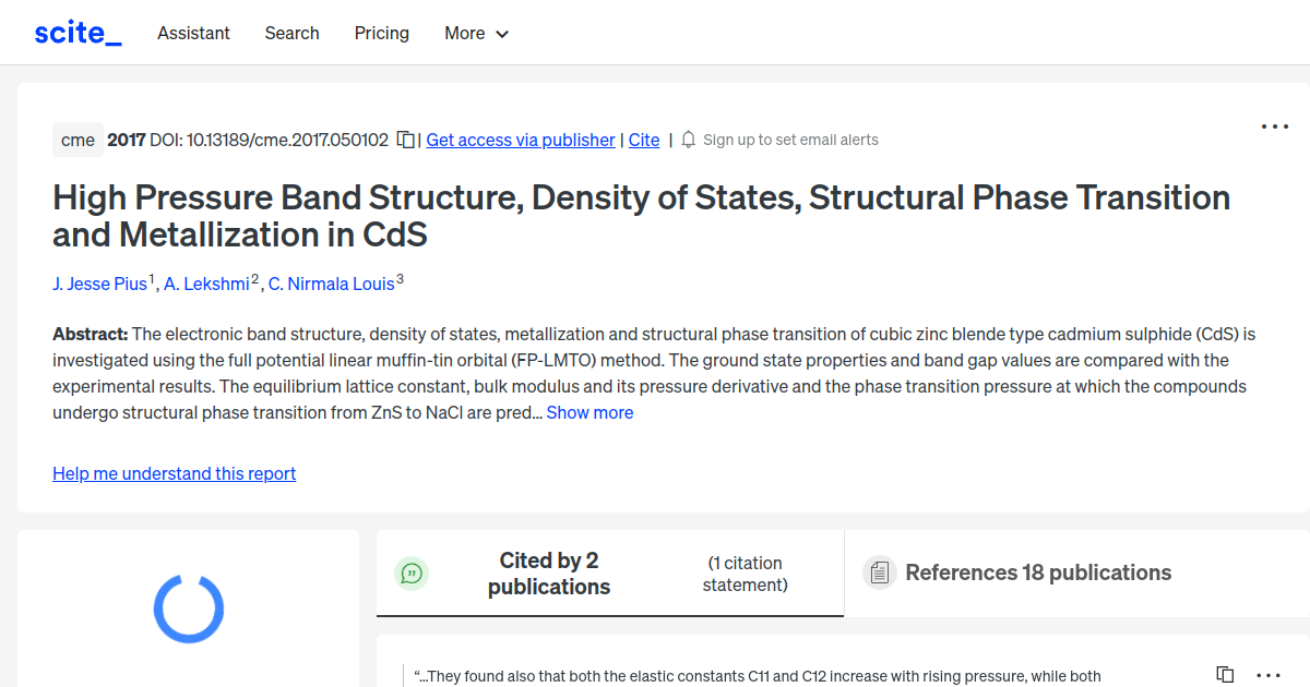 High Pressure Band Structure, Density of States, Structural Phase ...