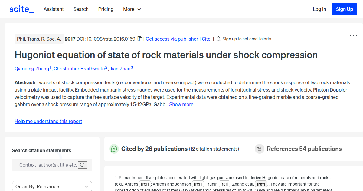 Hugoniot equation of state of rock materials under shock compression ...