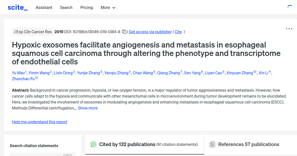 Hypoxic exosomes facilitate angiogenesis and metastasis in esophageal ...