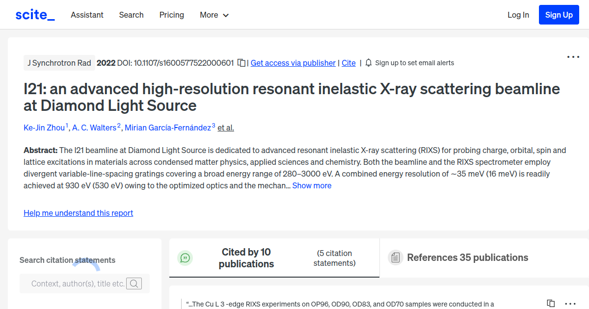 I21: an advanced high-resolution resonant inelastic X-ray scattering ...