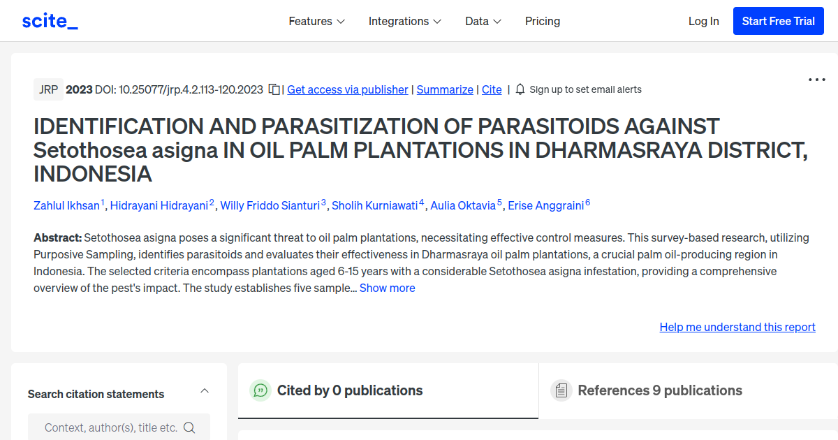 IDENTIFICATION AND PARASITIZATION OF PARASITOIDS AGAINST Setothosea ...