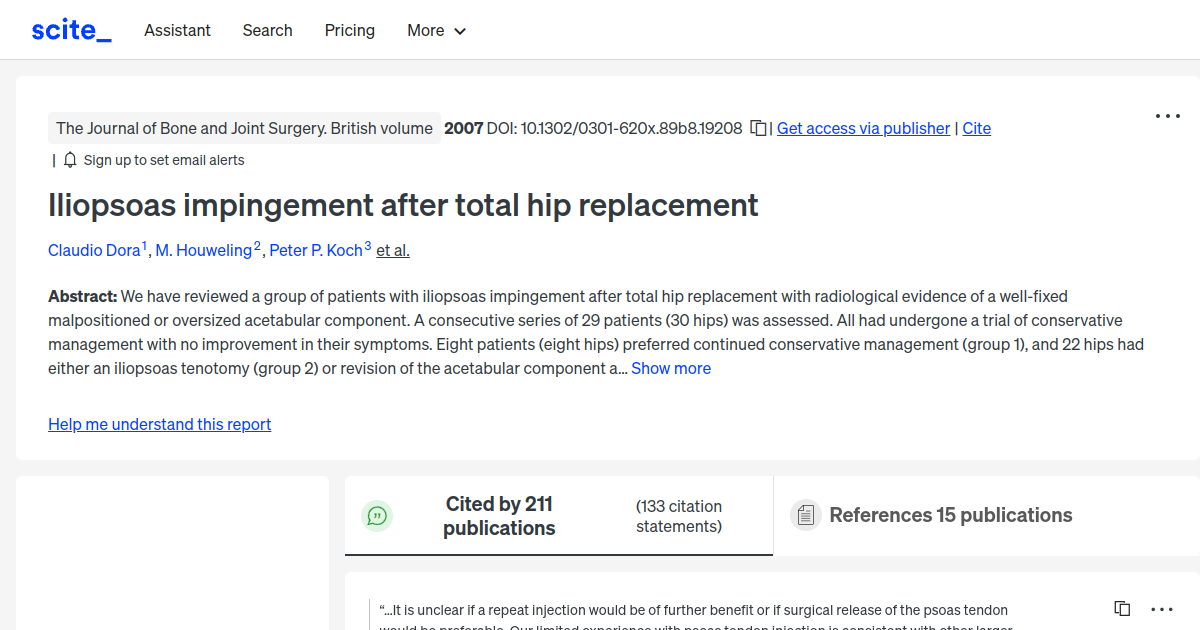 Iliopsoas impingement after total hip replacement - [scite report]