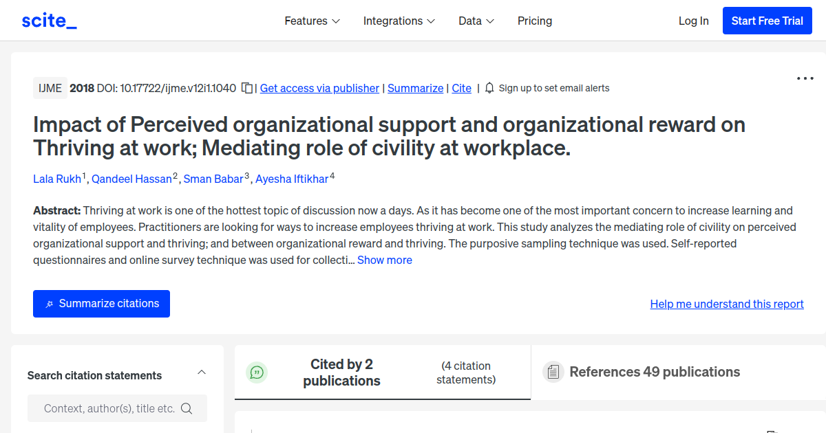 Impact of Perceived organizational support and organizational reward on ...