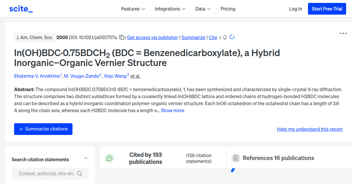 In(OH)BDC·0.75BDCH 2 (BDC = Benzenedicarboxylate), a Hybrid Inorganic− ...