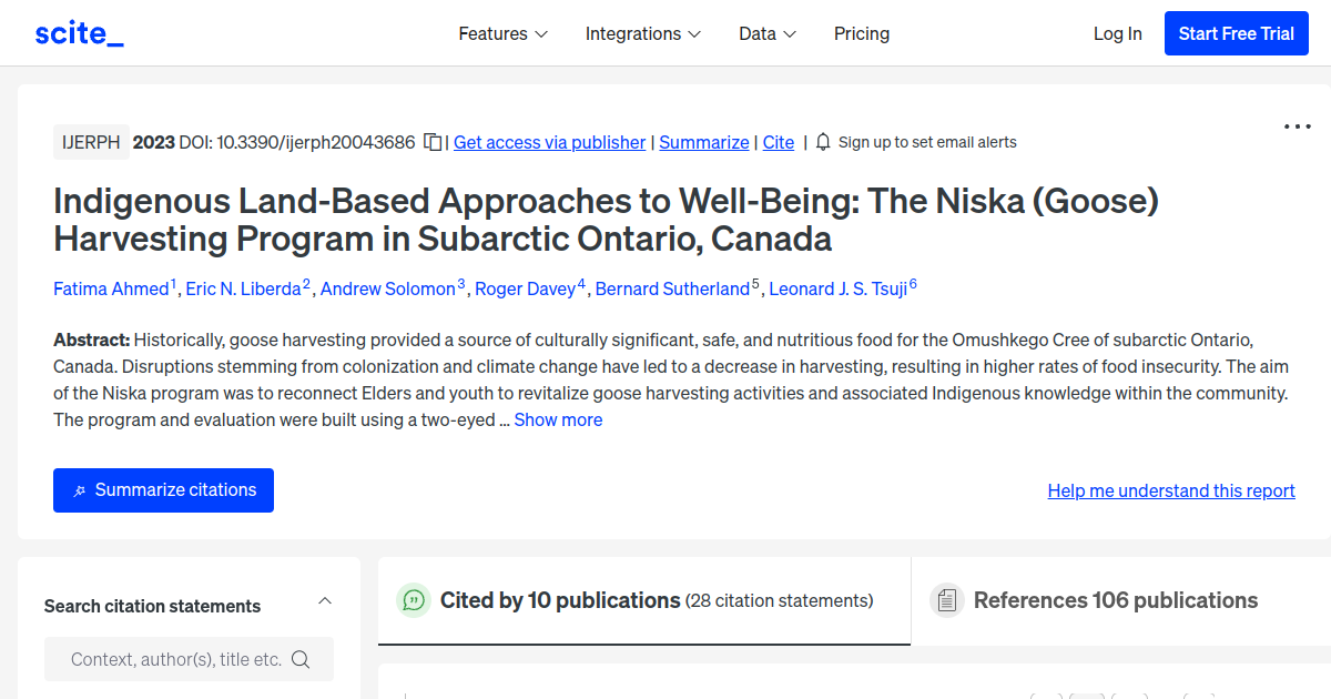 Indigenous Land-Based Approaches to Well-Being: The Niska (Goose ...