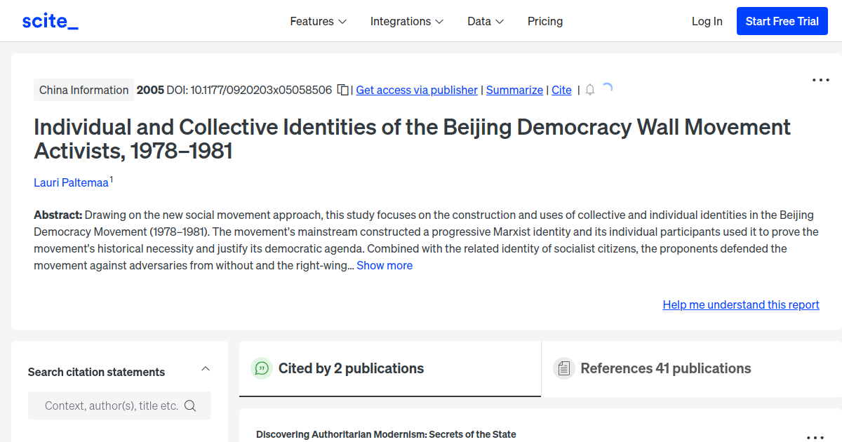 Individual and Collective Identities of the Beijing Democracy Wall ...