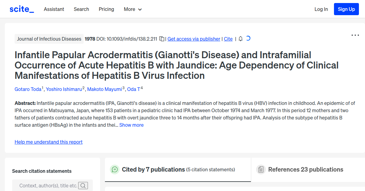 Infantile Papular Acrodermatitis (Gianotti's Disease) and Intrafamilial ...
