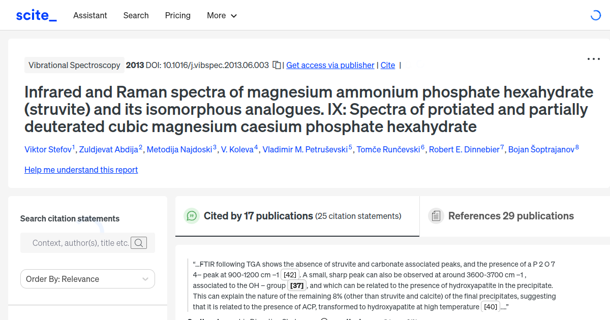Infrared and Raman spectra of magnesium ammonium phosphate hexahydrate ...