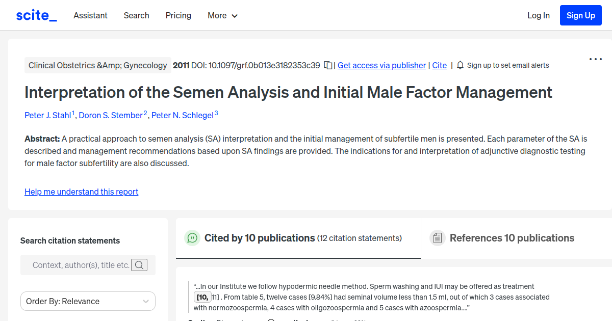 Interpretation of the Semen Analysis and Initial Male Factor Management ...