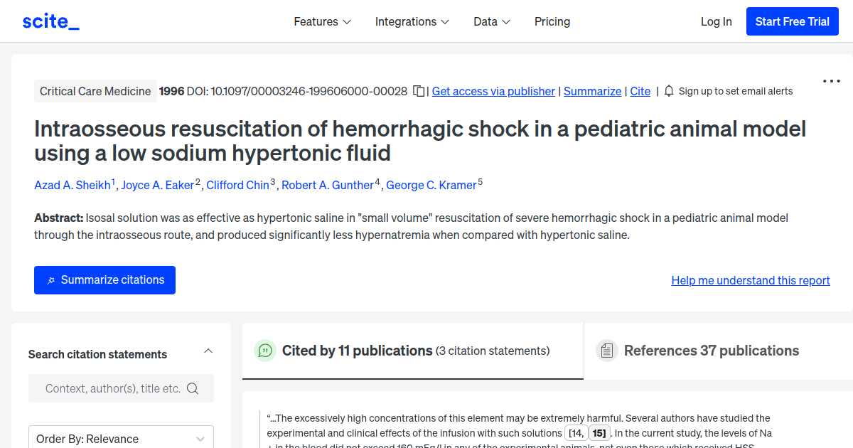 Intraosseous resuscitation of hemorrhagic shock in a pediatric animal ...