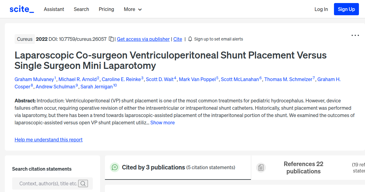 Laparoscopic Co-surgeon Ventriculoperitoneal Shunt Placement Versus ...