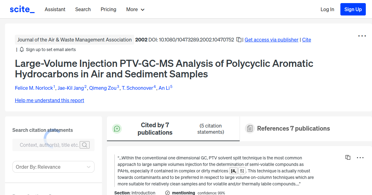 Large-Volume Injection PTV-GC-MS Analysis of Polycyclic Aromatic ...