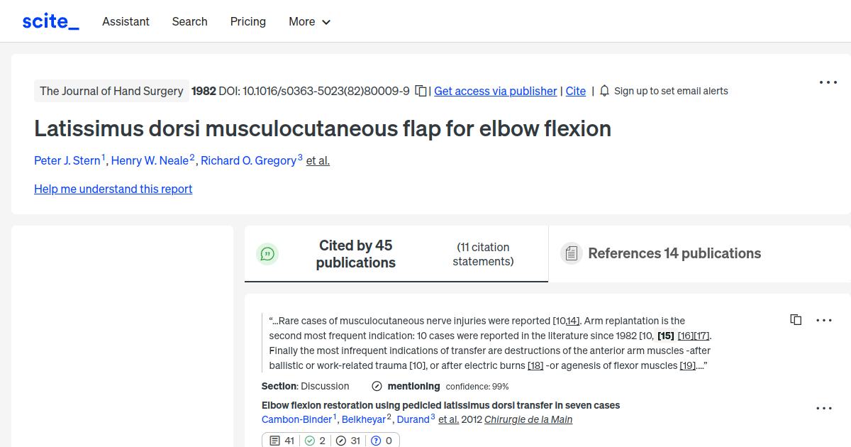 Latissimus dorsi musculocutaneous flap for elbow flexion - [scite report]