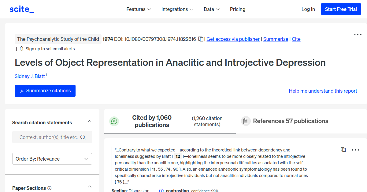 Levels of Object Representation in Anaclitic and Introjective Depression