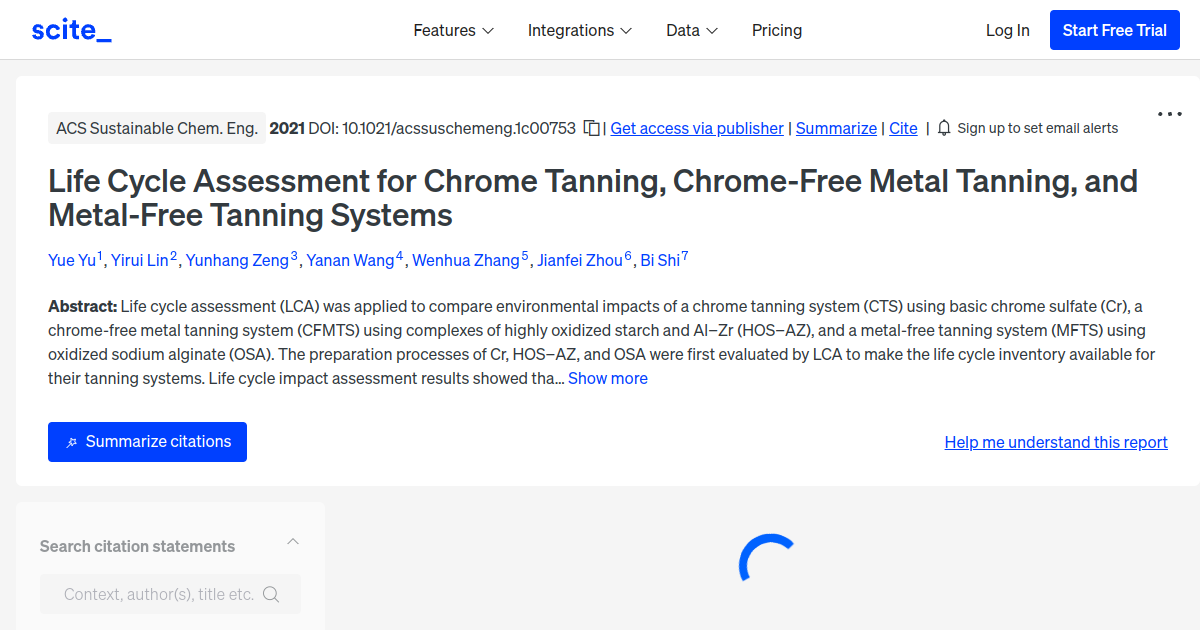 Life Cycle Assessment for Chrome Tanning, Chrome-Free Metal Tanning ...