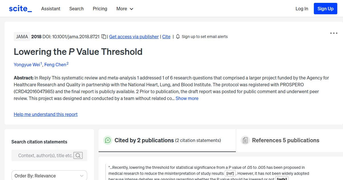 Lowering the P Value Threshold - [scite report]
