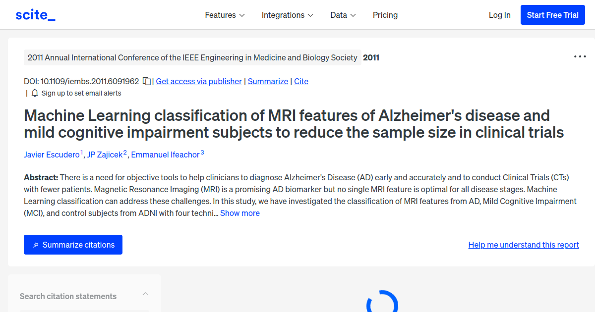 Machine Learning classification of MRI features of Alzheimer's disease ...