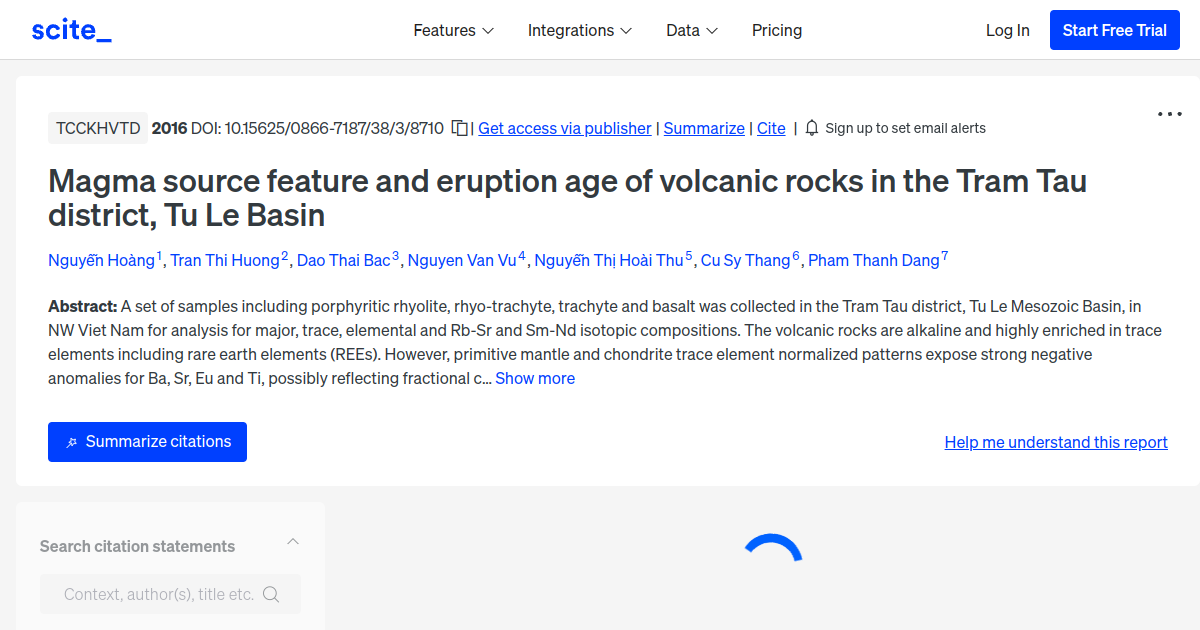 Magma source feature and eruption age of volcanic rocks in the Tram Tau ...