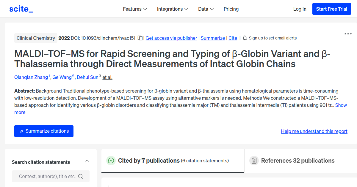 MALDI–TOF–MS for Rapid Screening and Typing of β-Globin Variant and β ...