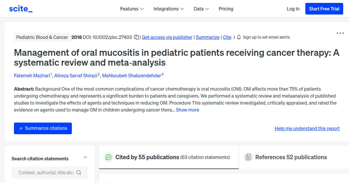 Management of oral mucositis in pediatric patients receiving cancer ...