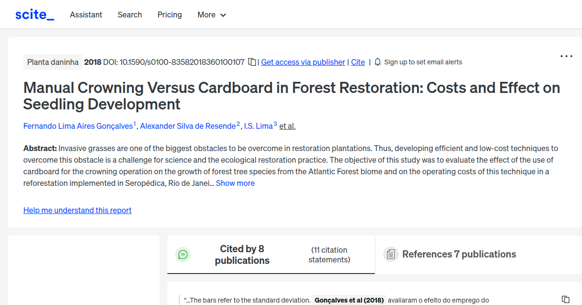 Manual Crowning Versus Cardboard in Forest Restoration: Costs and ...