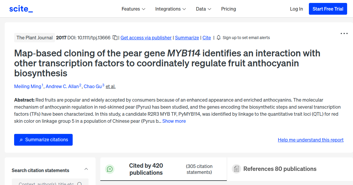 Map-based cloning of the pear gene MYB114 identifies an interaction ...