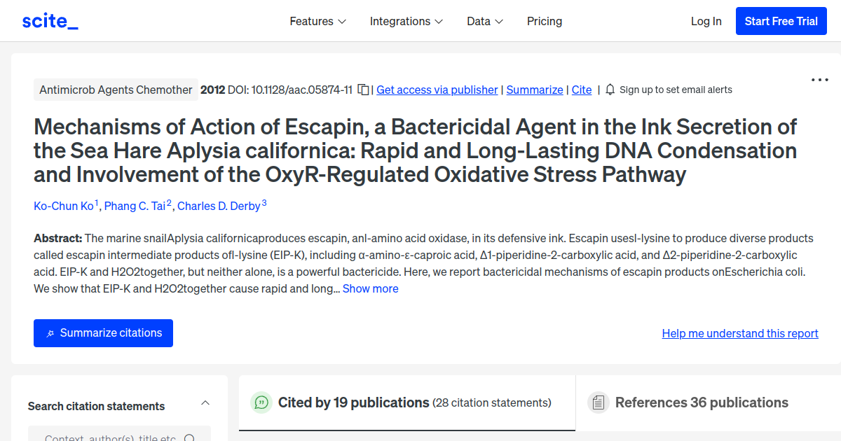 Mechanisms of Action of Escapin, a Bactericidal Agent in the Ink ...