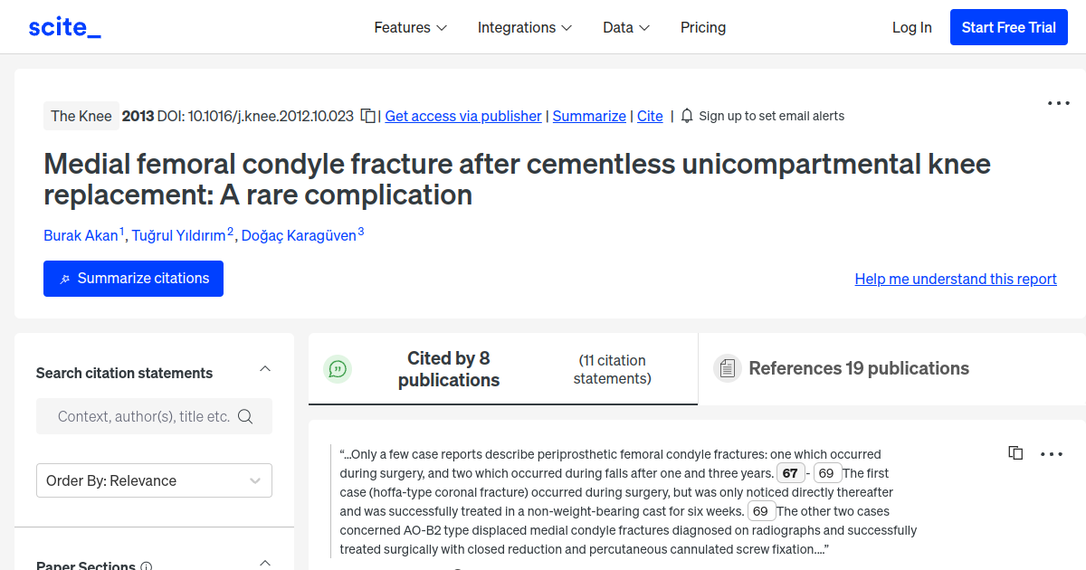 Medial femoral condyle fracture after cementless unicompartmental knee ...
