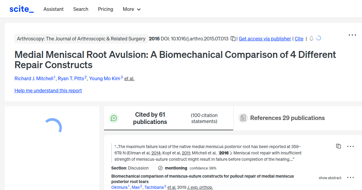 Medial Meniscal Root Avulsion: A Biomechanical Comparison of 4 ...
