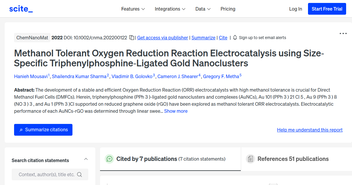 Methanol Tolerant Oxygen Reduction Reaction Electrocatalysis using Size ...