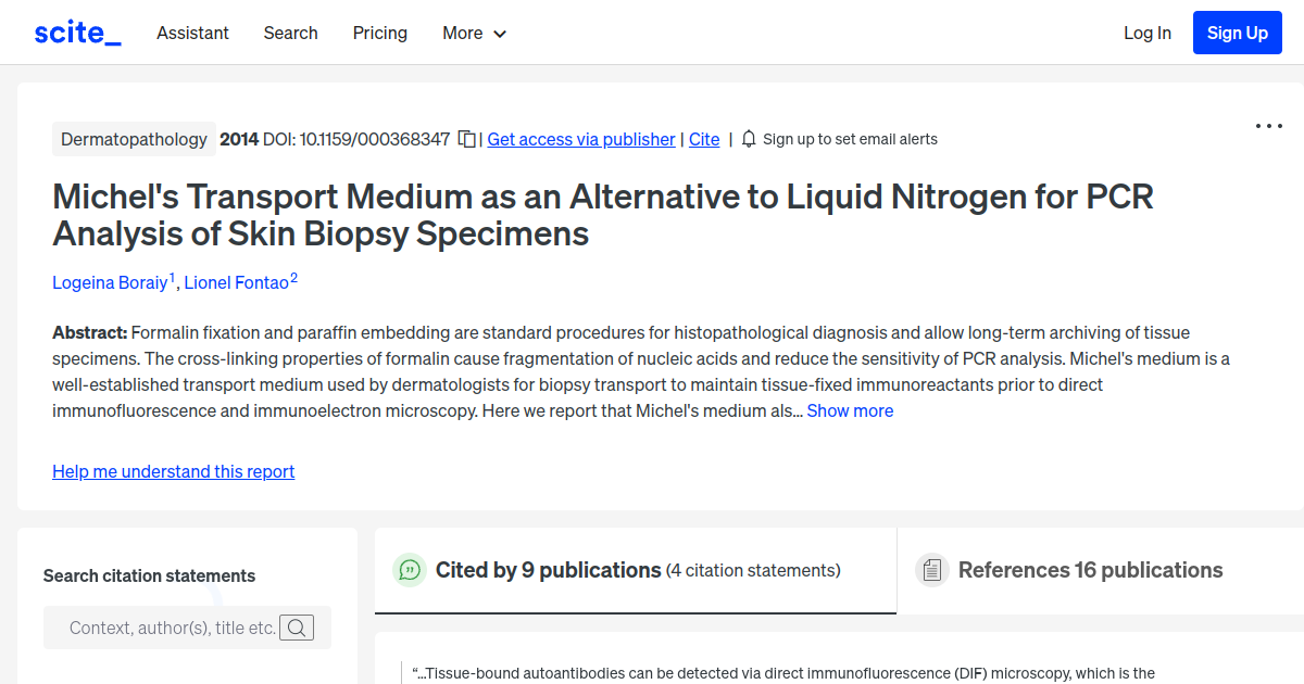 Michel's Transport Medium as an Alternative to Liquid Nitrogen for PCR ...