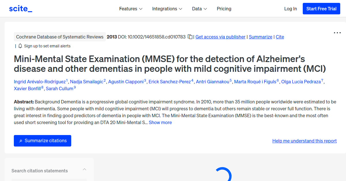 Mini-Mental State Examination (MMSE) for the detection of Alzheimer's ...
