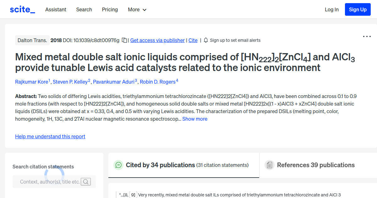 Mixed metal double salt ionic liquids comprised of [HN 222 ] 2 [ZnCl 4 ...