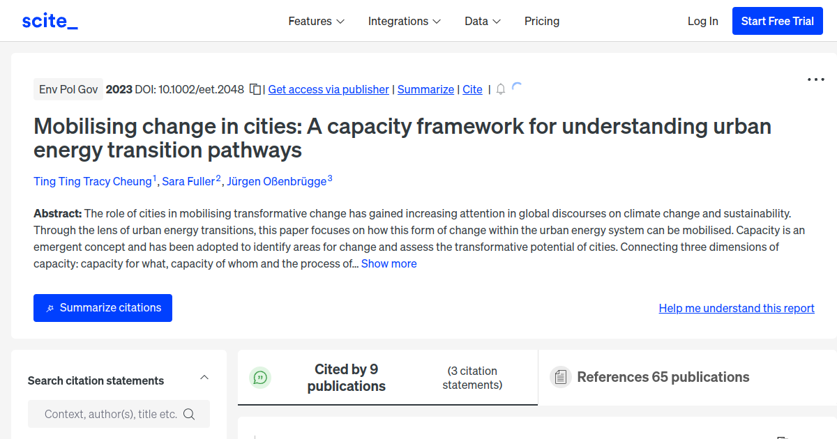 Mobilising change in cities: A capacity framework for understanding ...