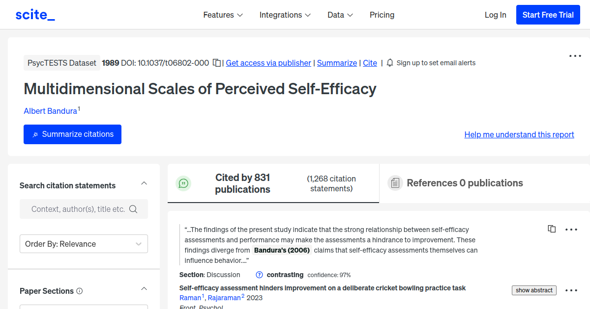 Multidimensional Scales of Perceived Self-Efficacy - [scite report]