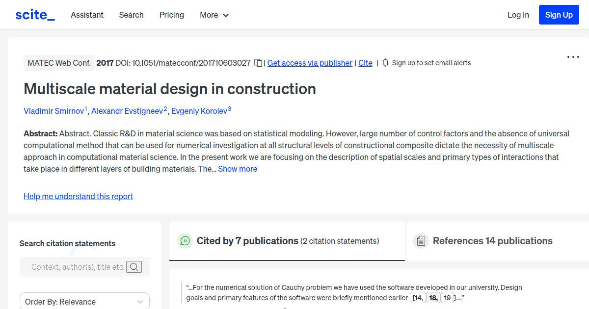 Multiscale material design in construction - [scite report]