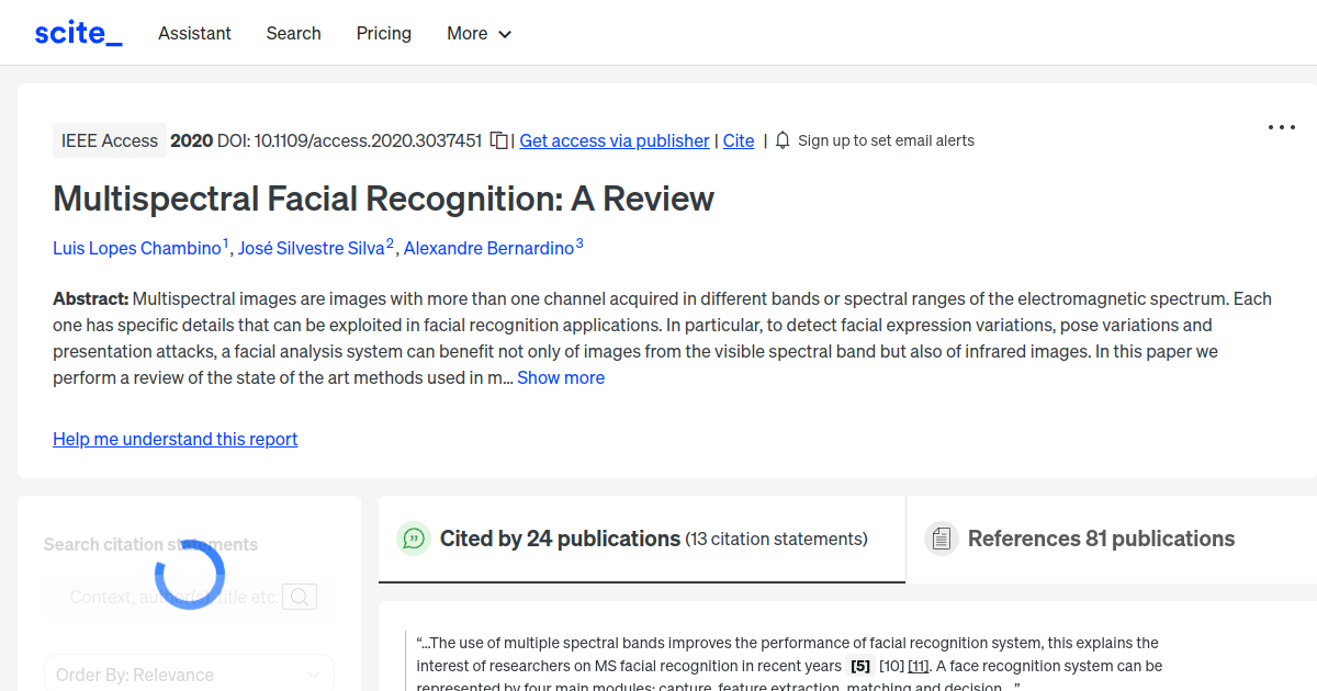 [citation report] Multispectral Facial Recognition: A Review