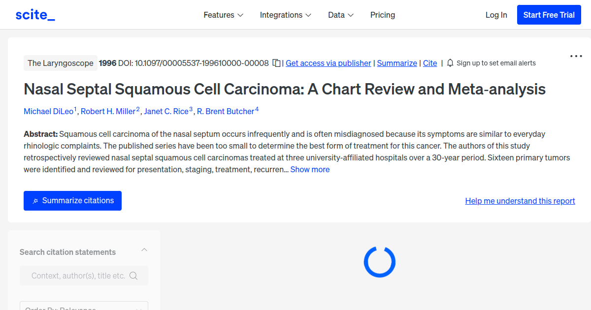 Nasal Septal Squamous Cell Carcinoma: A Chart Review and Meta‐analysis