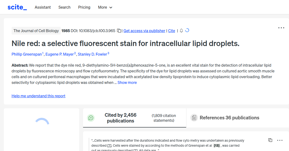 Nile red: a selective fluorescent stain for intracellular lipid droplets.
