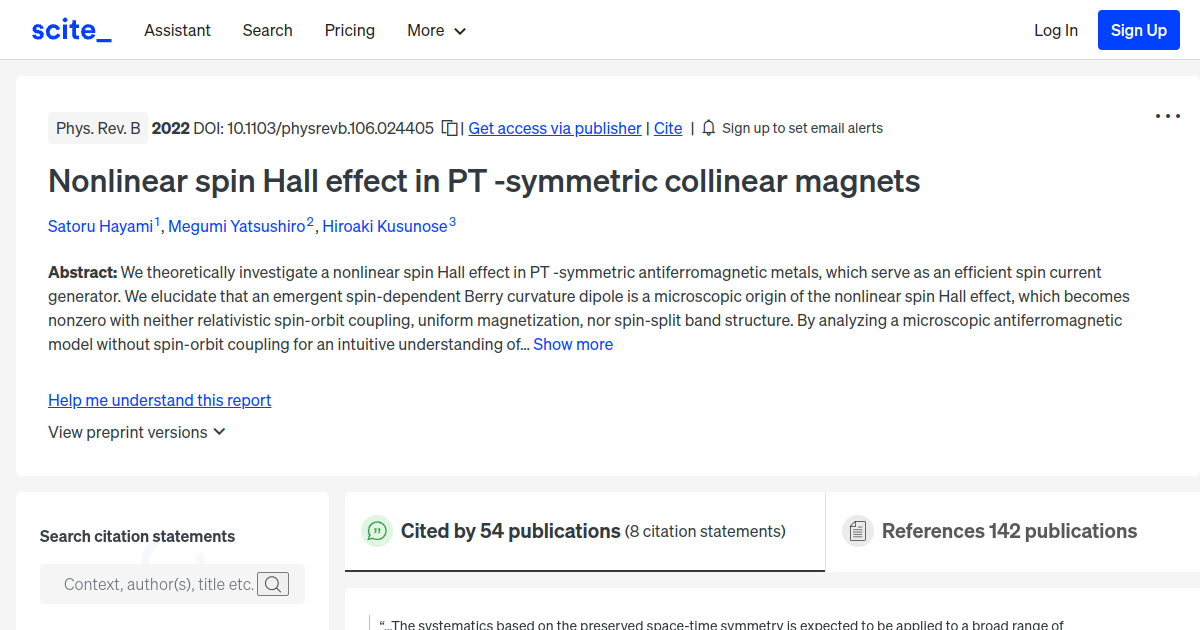 Nonlinear spin Hall effect in PT -symmetric collinear magnets - [scite ...