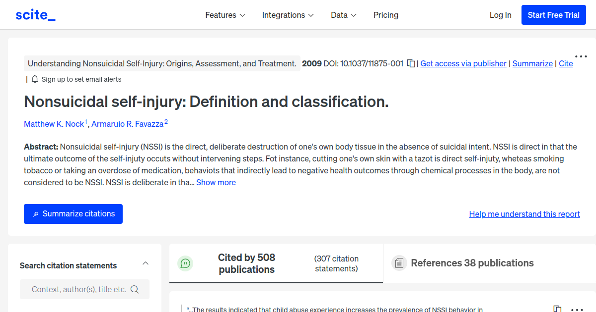 Nonsuicidal self-injury: Definition and classification.