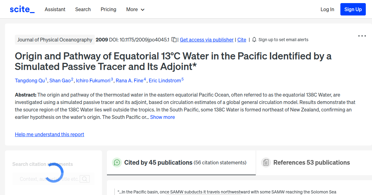 Origin and Pathway of Equatorial 13°C Water in the Pacific Identified ...