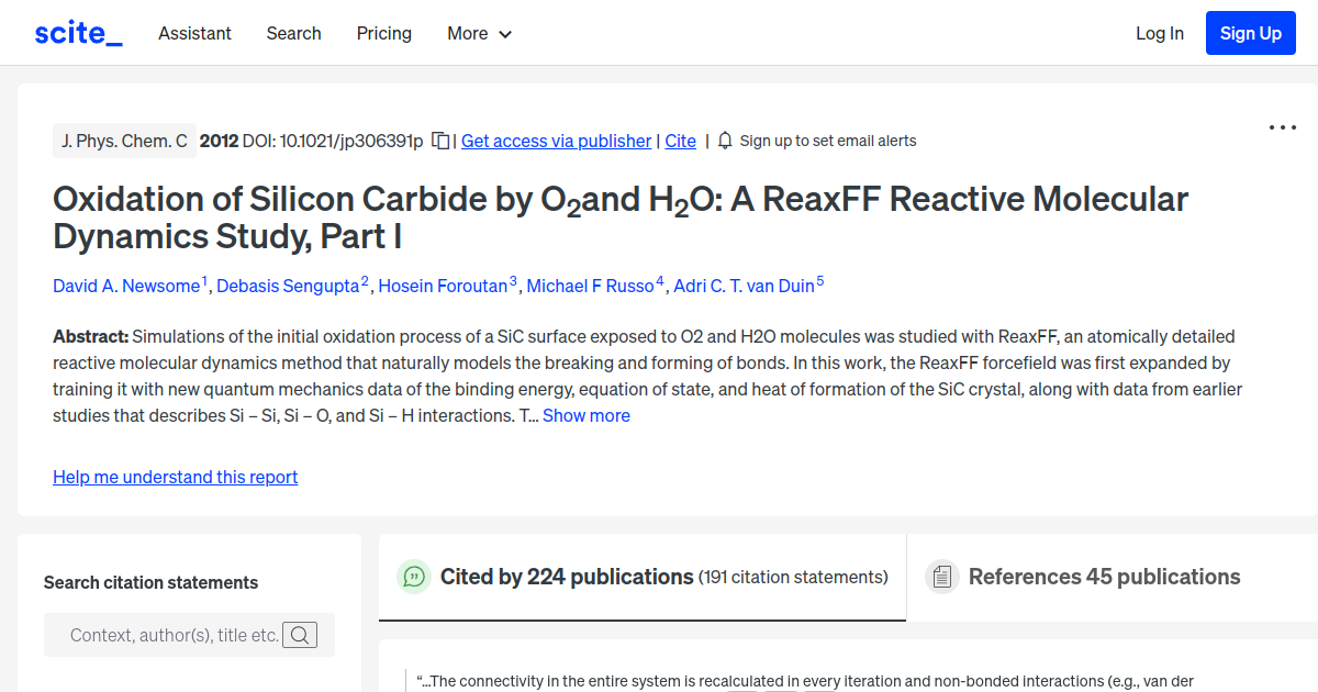 Oxidation of Silicon Carbide by O 2 and H 2 O: A ReaxFF Reactive ...